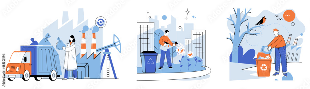 Waste disposal. Vector illustration. Waste sorting is essential for ...