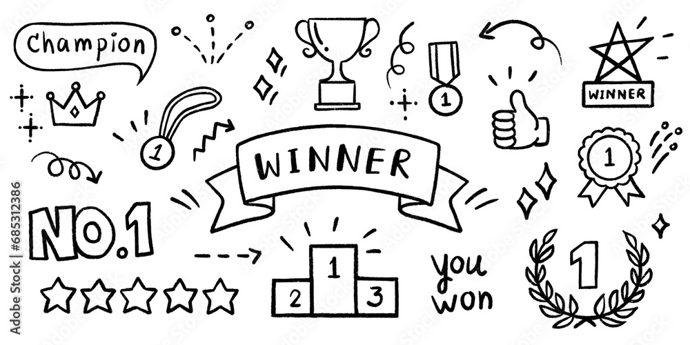 Collection of of cute simple hand drawn decorative elements. Winner ...