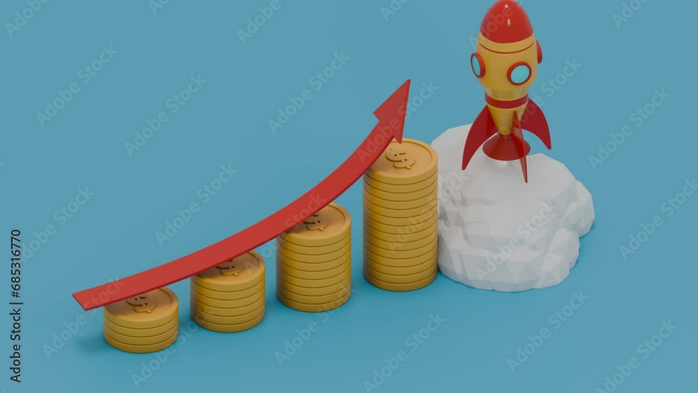 3d animation of economic growth and development. The red arrow on the ...