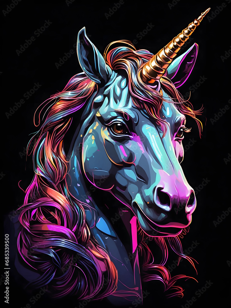 Unicorn head on a black background. Fantasy vector illustration ...