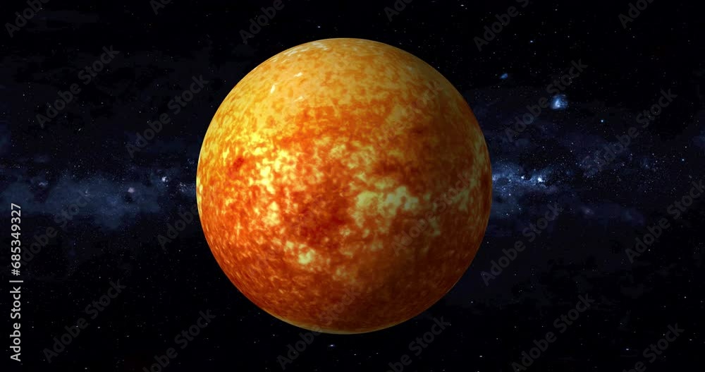 Sun 4k seamless animation of a spinning star on a milky way background ...