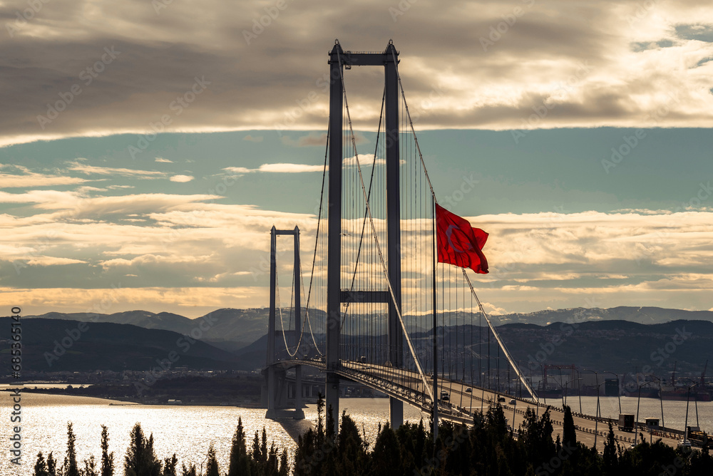 The Osman Gazi Bridge is a suspension bridge spanning the Gulf of İzmit ...