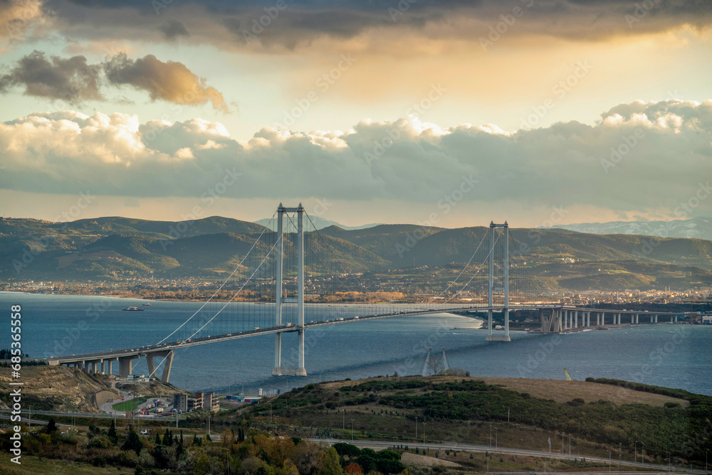 The Osman Gazi Bridge is a suspension bridge spanning the Gulf of İzmit ...