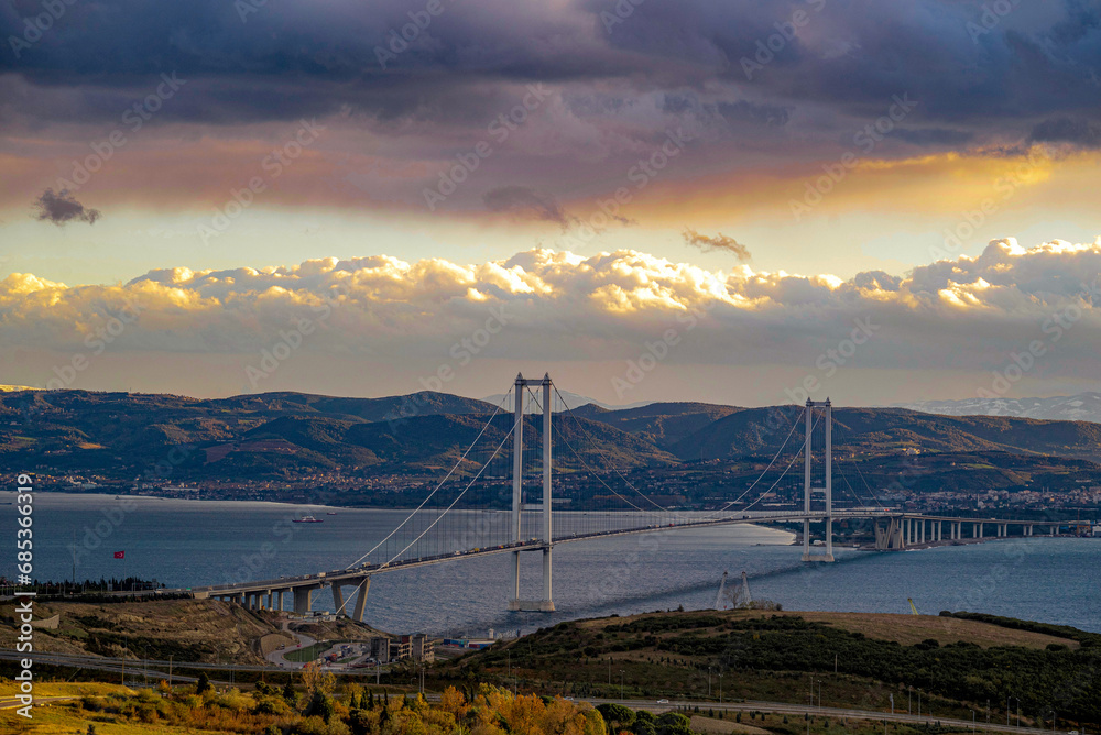 The Osman Gazi Bridge is a suspension bridge spanning the Gulf of İzmit ...