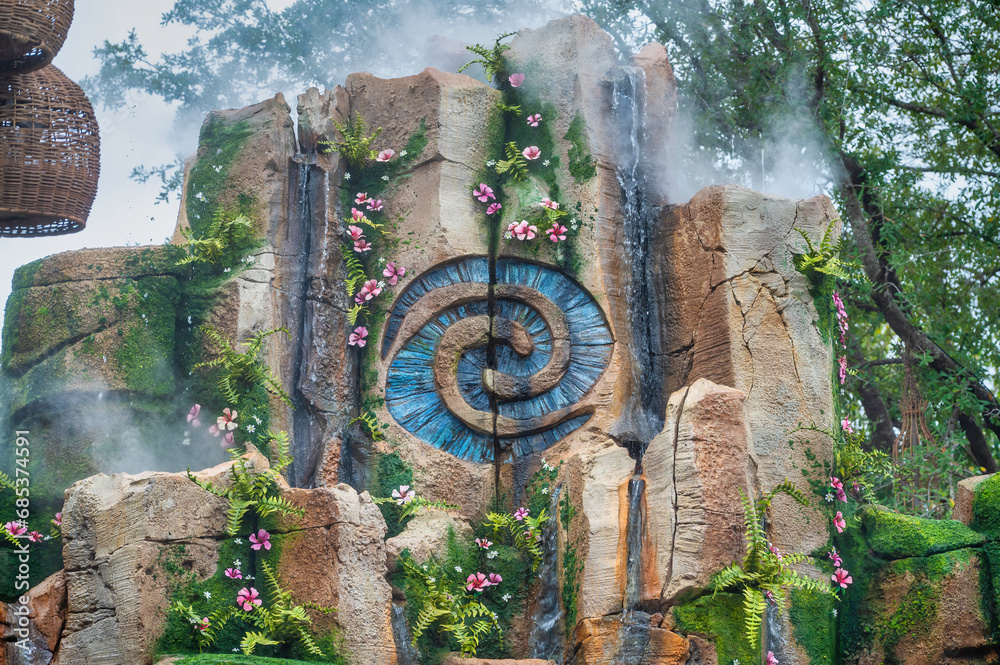 The symbol of Te Fiti from Moana at the Journey of Water attraction ...
