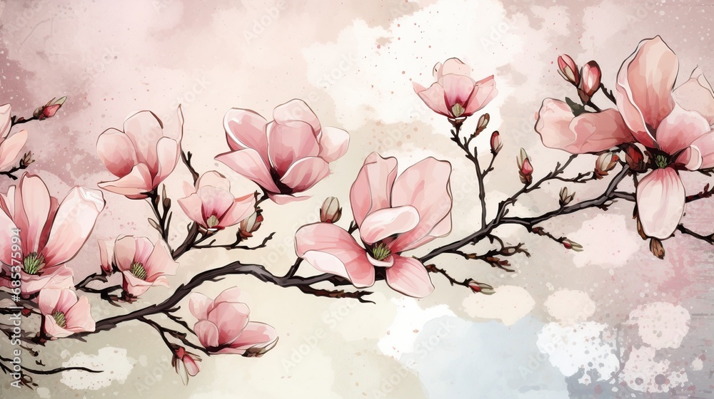 Magnolia flower with watercolor style for background and invitation ...