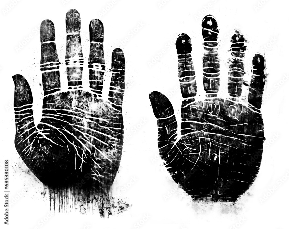 Black handprint isolated on a transparent background. Dactyloscopic ...
