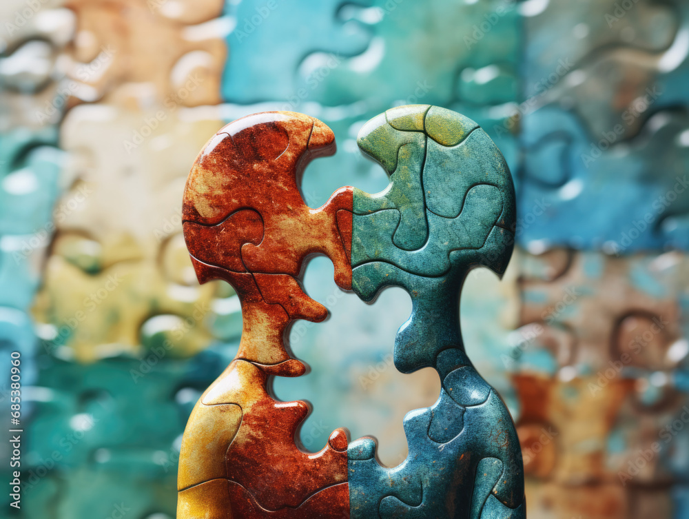 Two mismatched puzzle pieces struggling to fit together, symbolizing ...