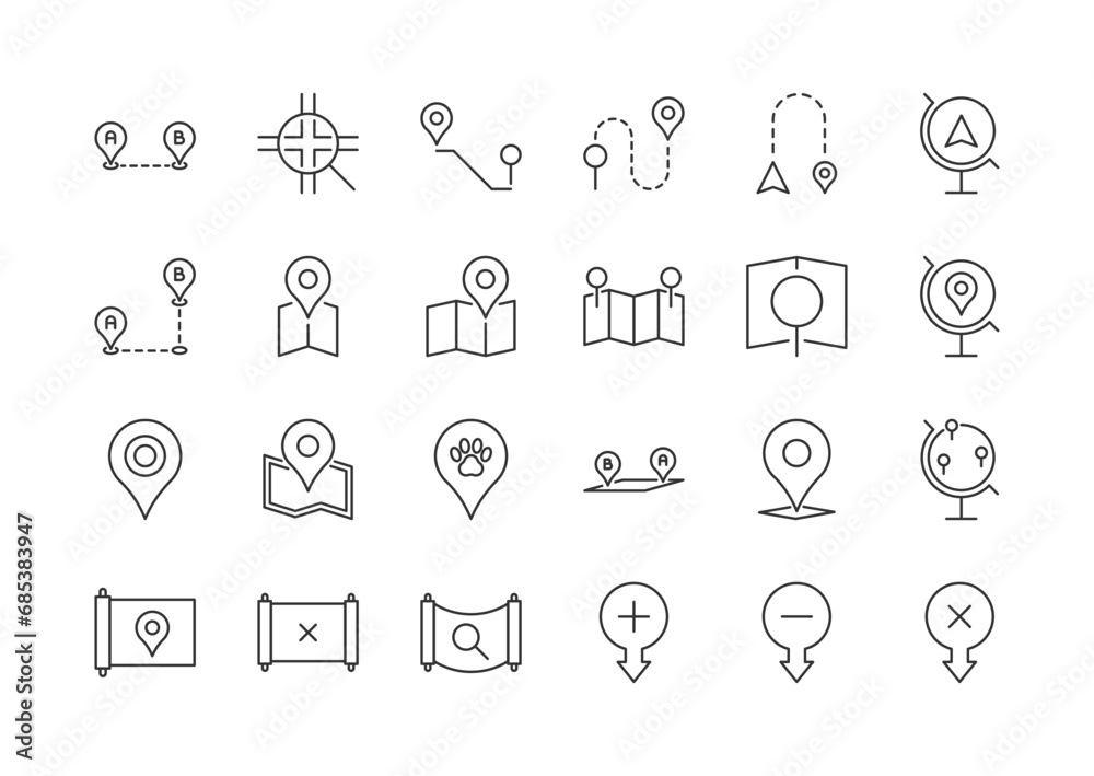 Vector Pin, Location, Address, Map. Geolocation map mark set, Related ...