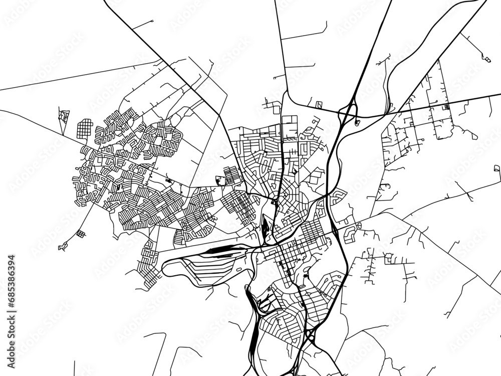 Vector road map of the city of Kroonstad in South Africa with black ...