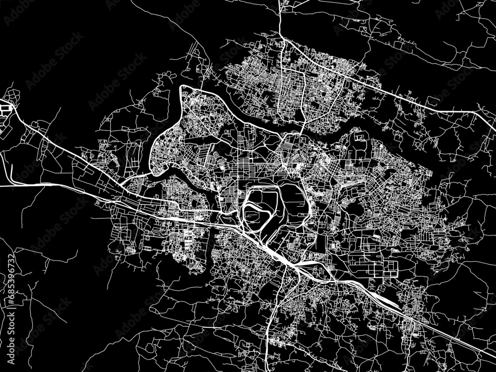 Vector road map of the city of Jamshedpur in the Republic of India with white roads on a black ...