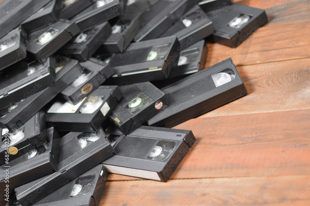 KYIV, UKRAINE - 4 MAY, 2023: Video tape on colored background, VHS ...