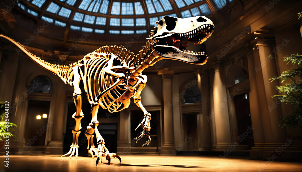 skeleton of a Tyrannosaurus rex dinosaur in museum. T-Rex Tyrannosaurus ...