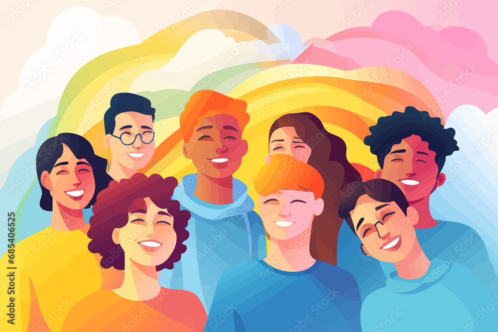 inclusive group of happy people isolated vector style with transparent ...