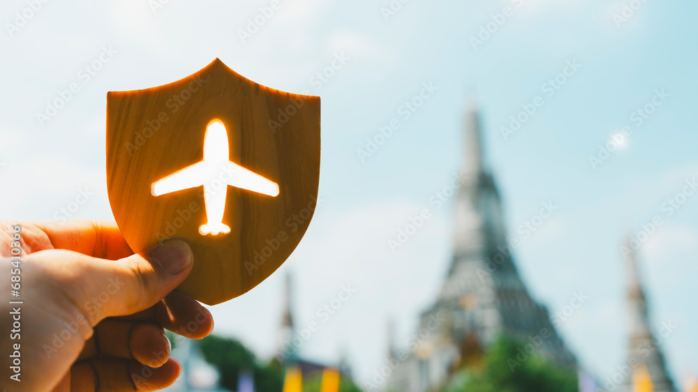 Shield protect icon with plane icon, Security protection. The concept ...