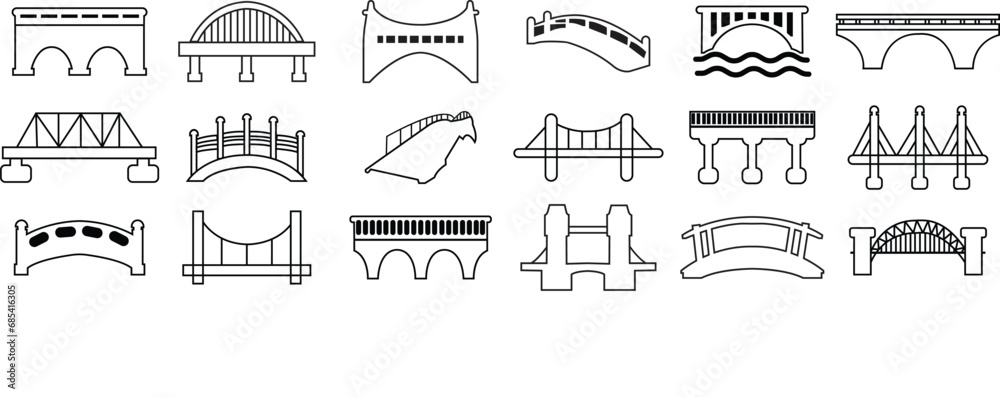 Black Bridges Icons Set. concept of place, visual identity, real estate ...