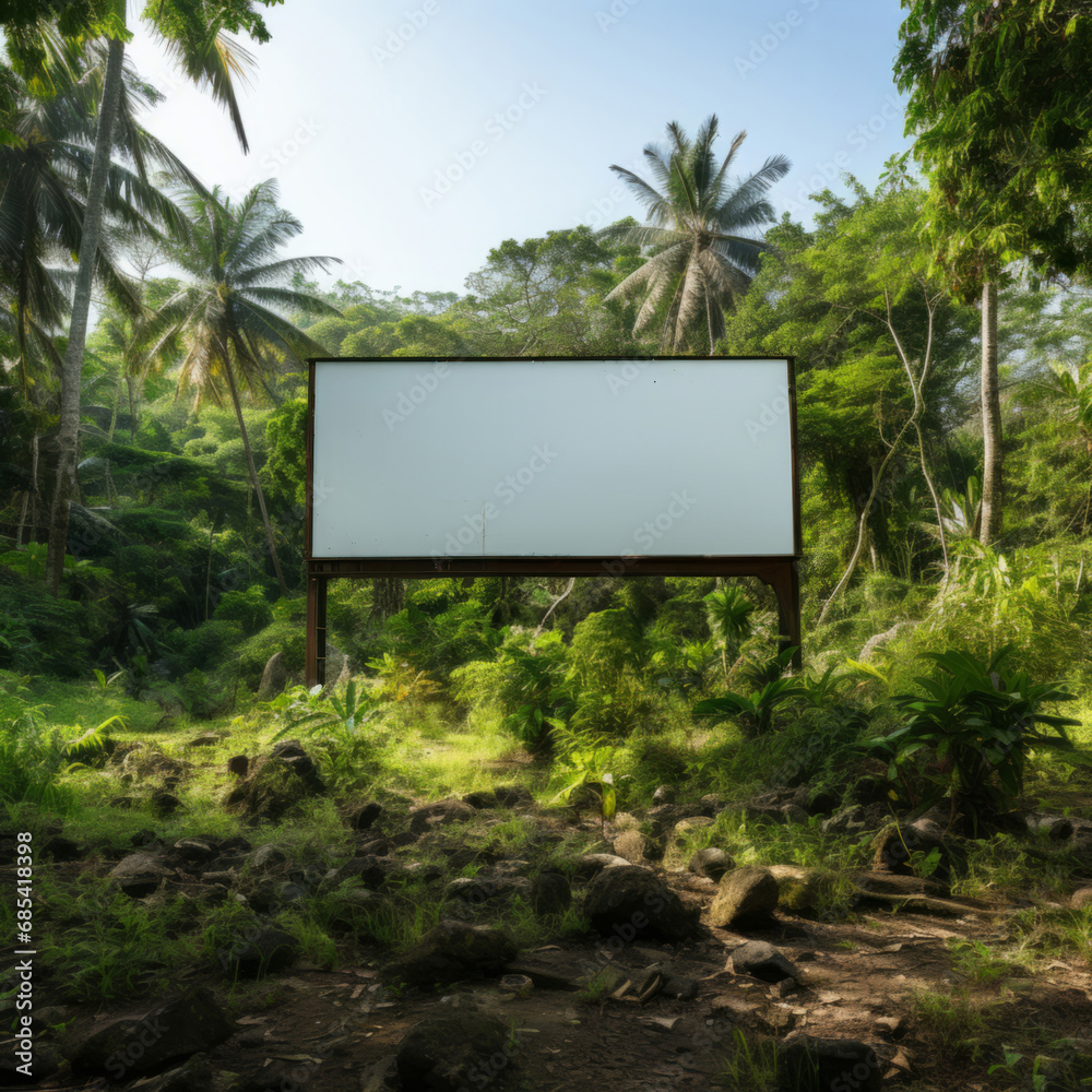 Forest, mockup space and advertising billboard for ecology logo design ...