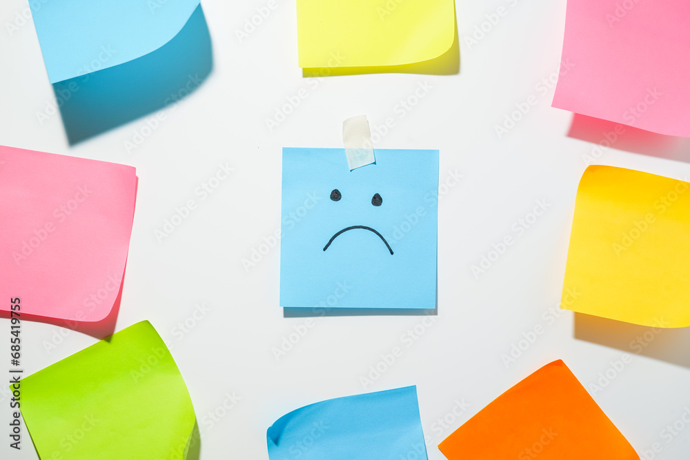 Emoji with a sad emotion, sad icon on sticky notes Stock Photo | Adobe ...