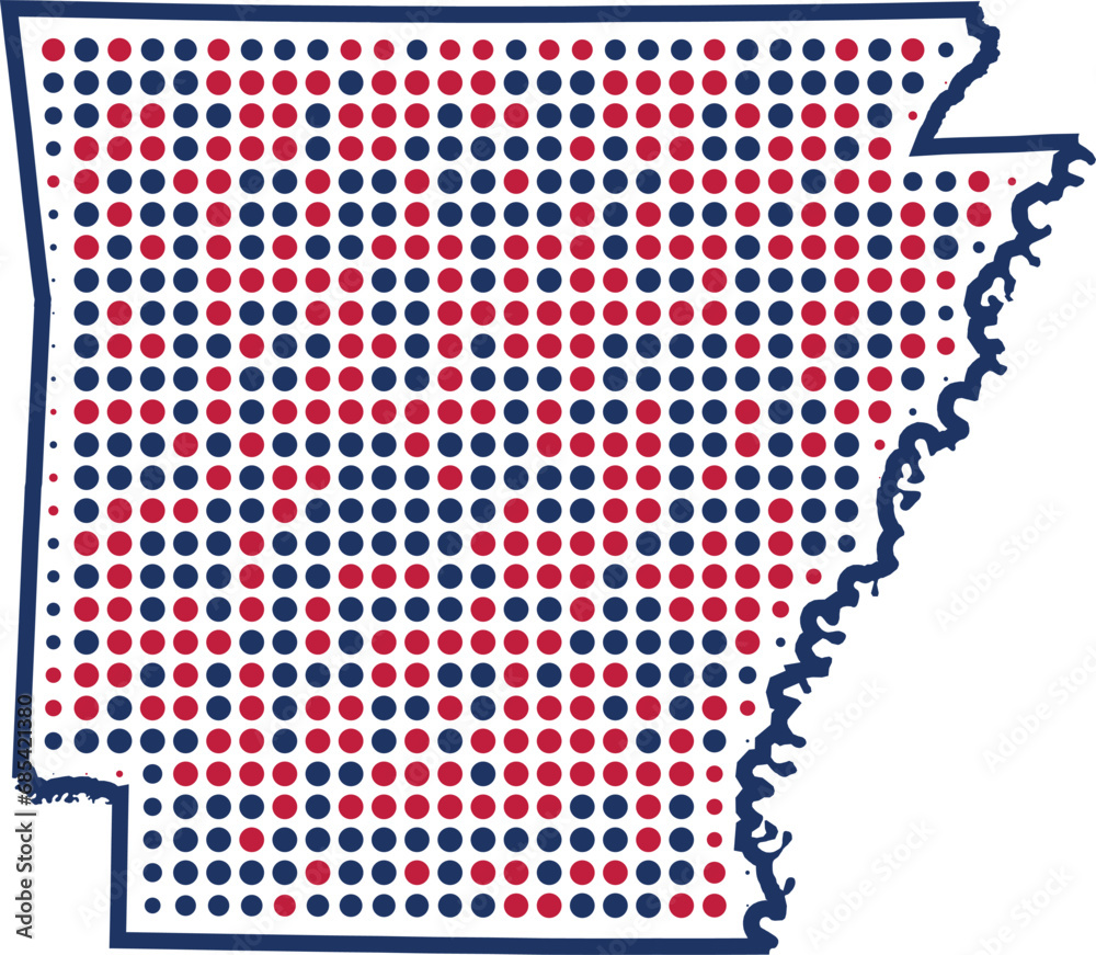 Red and Blue Dots Map of Arkansas State of USA Topography Stock Vector ...