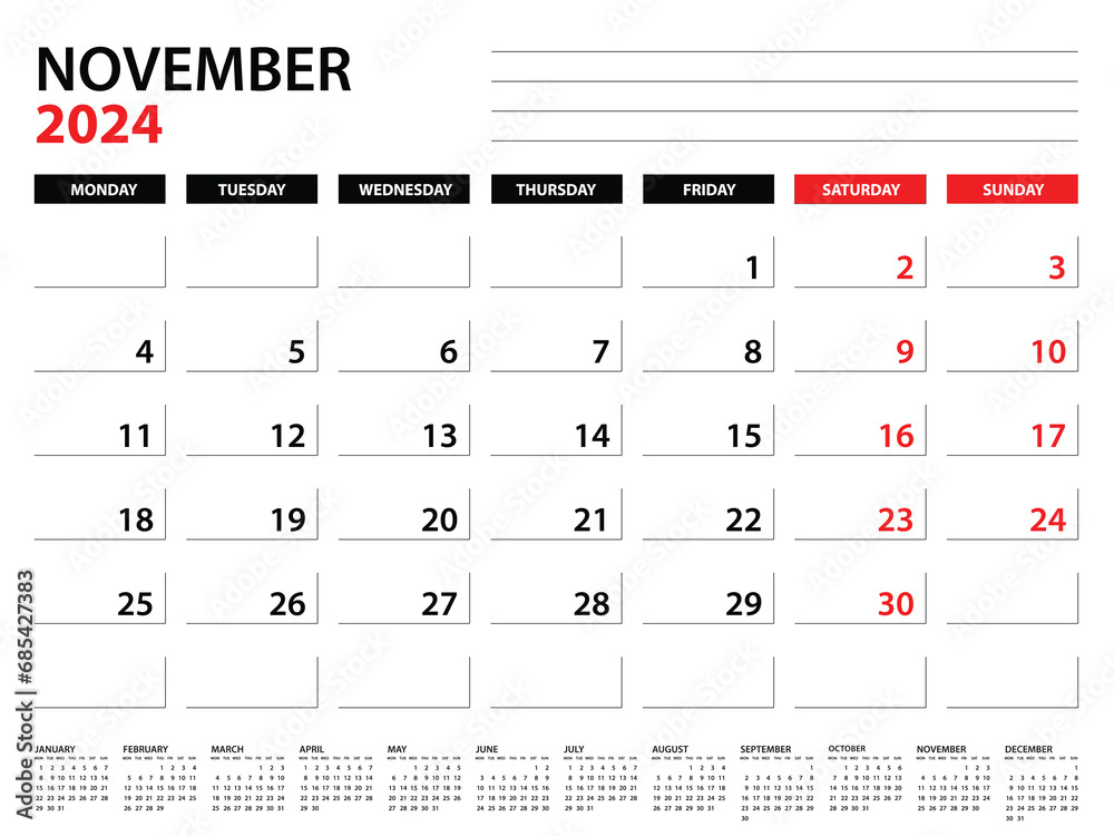November 2024 year planner template, calendar 2024 template, monthly ...