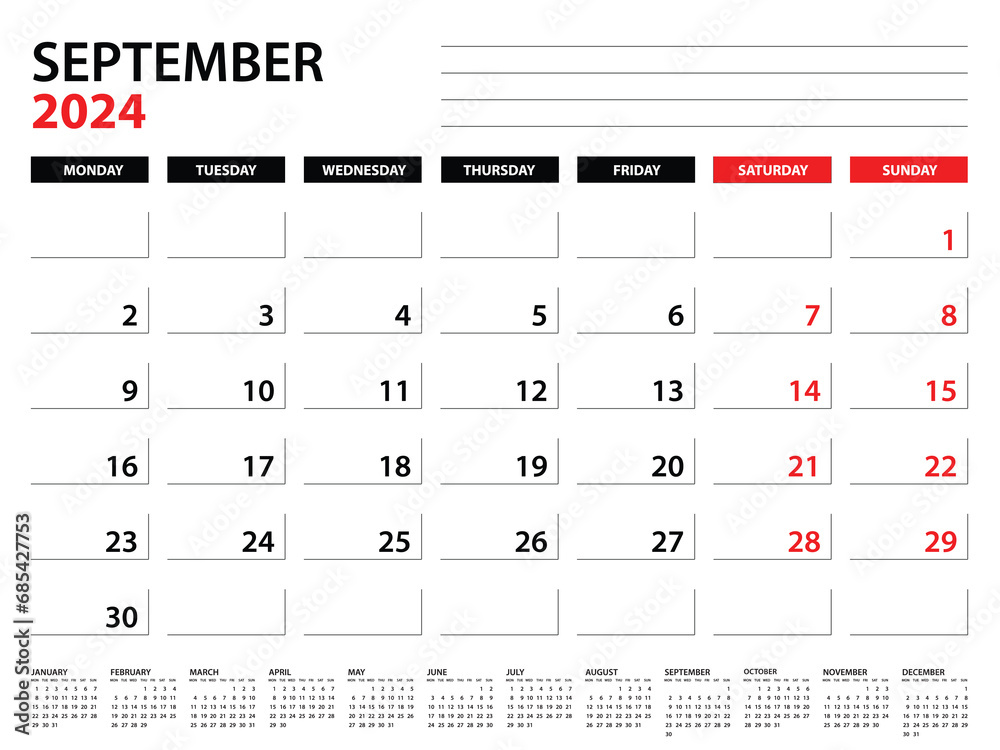 September 2024 year planner template, calendar 2024 template, monthly ...