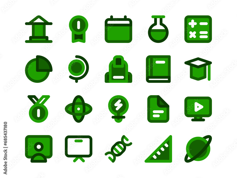 Education Icon Pack Circular Outline Style. School Equipment Icons ...