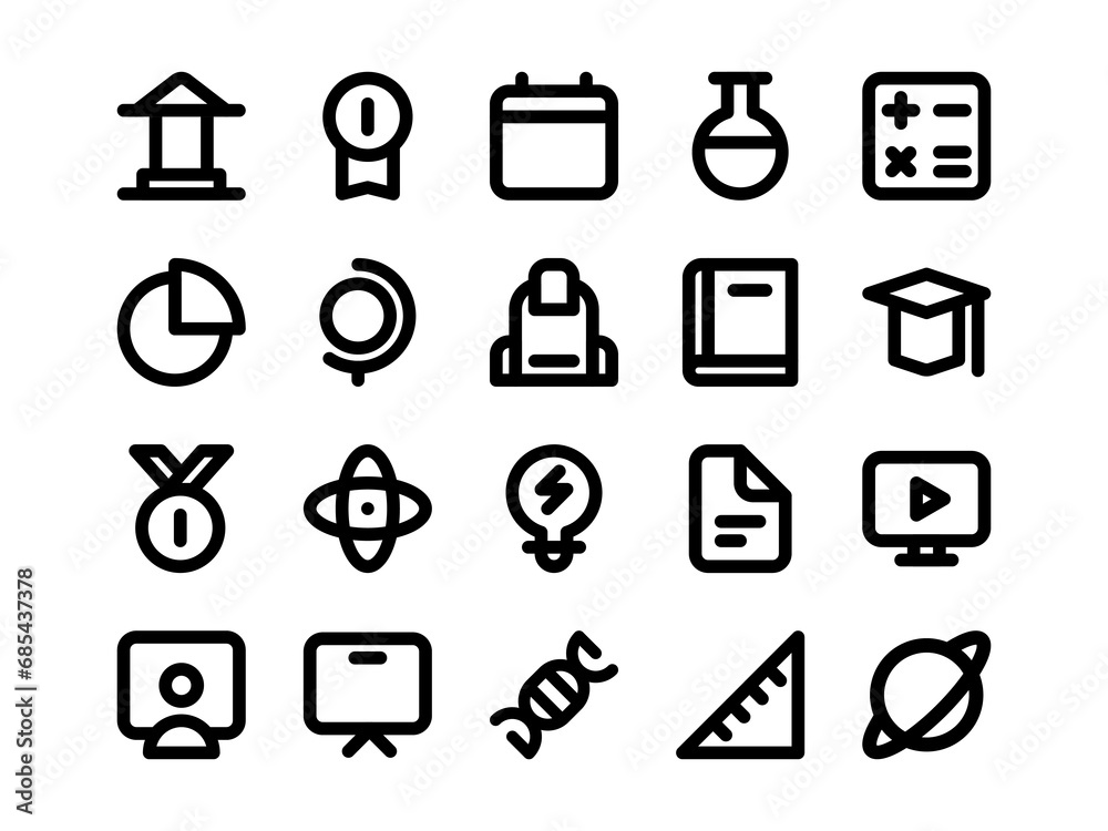 Education Icon Pack Outline Style. School Equipment Icons Collection ...