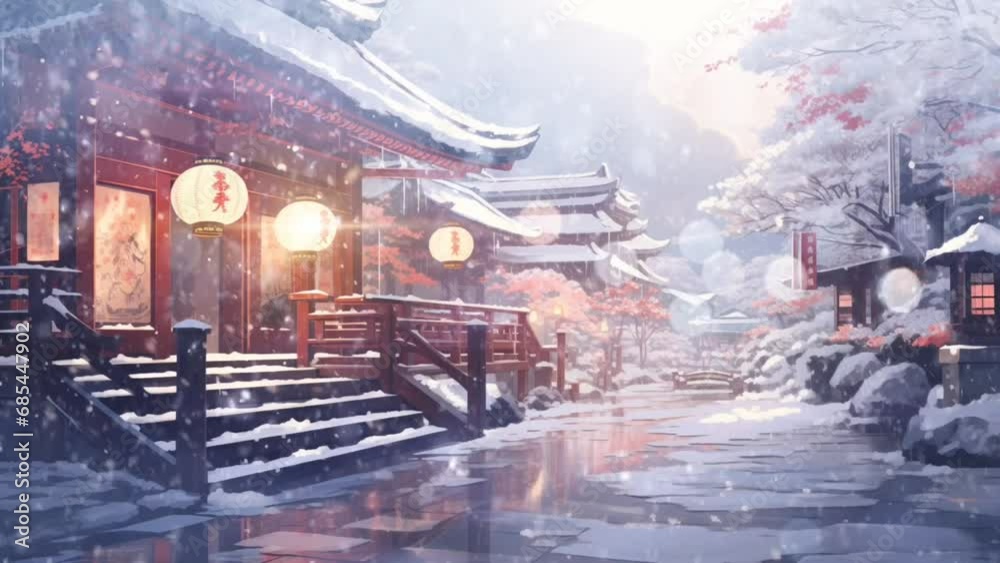 Asian cities like China, Korea, and Japan during winter and snowfall ...