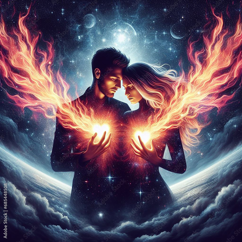 Twin flame couple. Soulmates. The concept of magical, esoteric, tantric ...