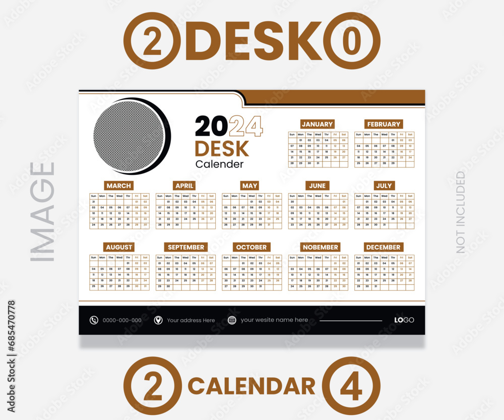 Desk calendar 2024 planner template, corporate desk calendar schedule ...