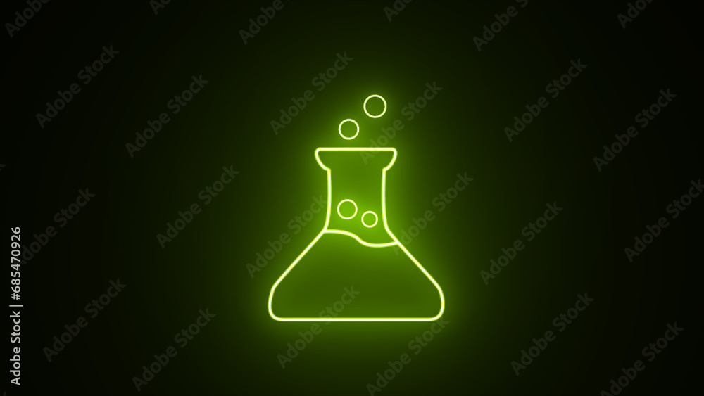 Neon glowing beaker sign. Test tube glowing sign. Glowing neon lab sign ...