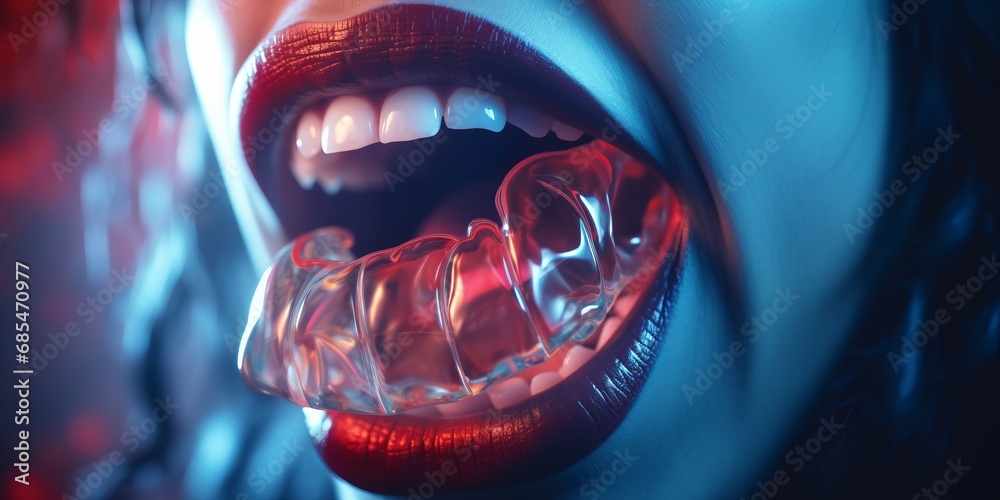 Angry Red Lips. Woman's Grimacing Mouth in Close-Up Collage art Concept ...