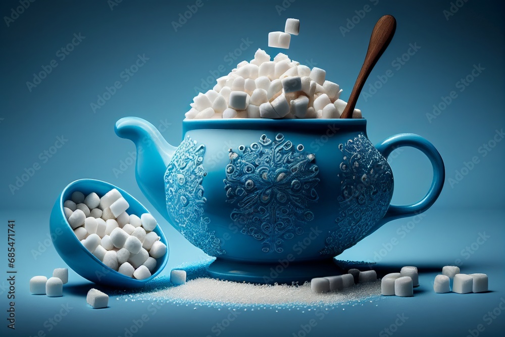 Overflowing sugar bowl, brimming with an excess of sugar cubes and ...