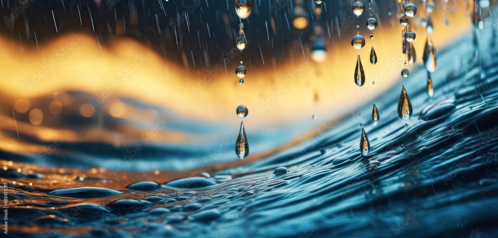 a group of raindrops floating on top of a body of water in front of a ...