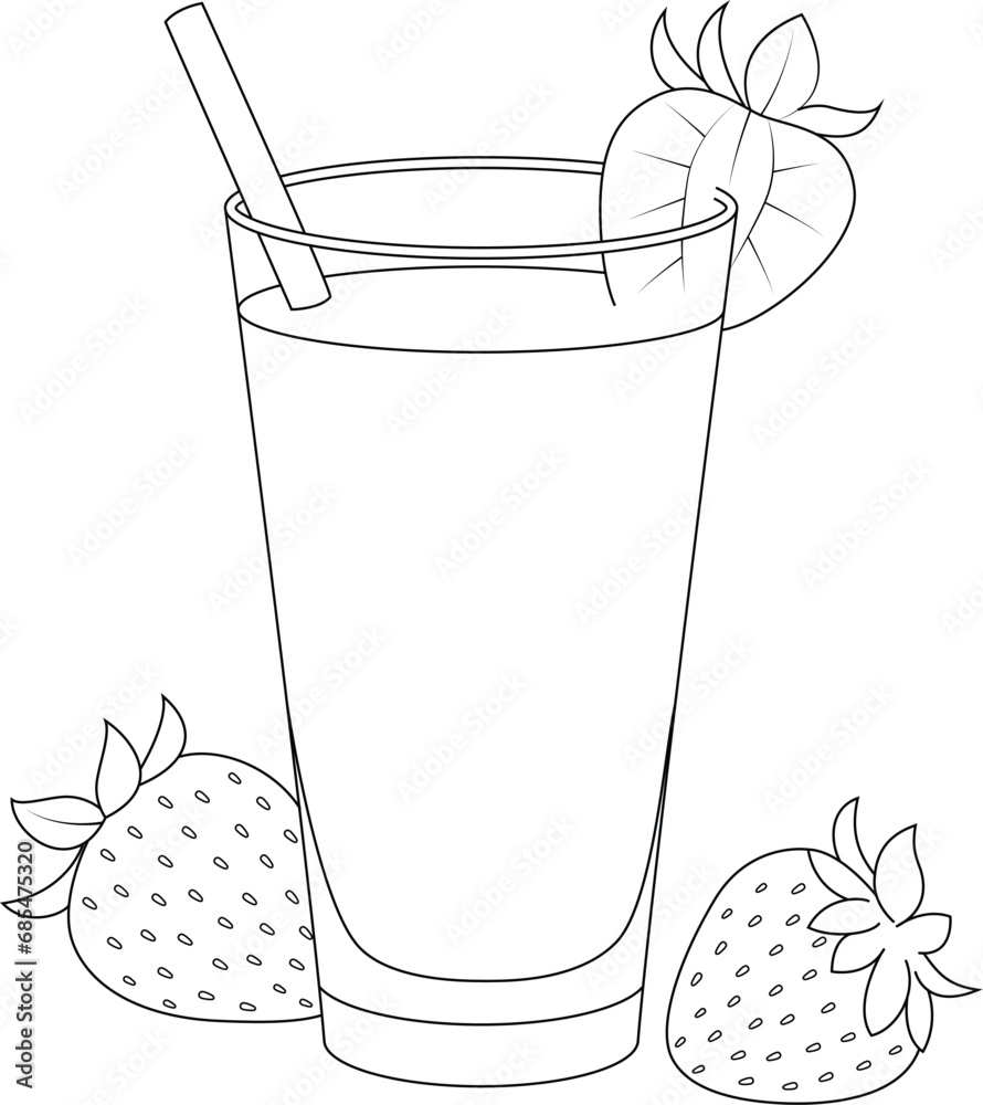 Hand-drawn illustration of strawberry juice coloring page for kids and ...