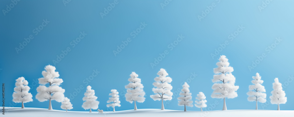 Paper papercraft of white winter trees with blue sky landscape scenery ...