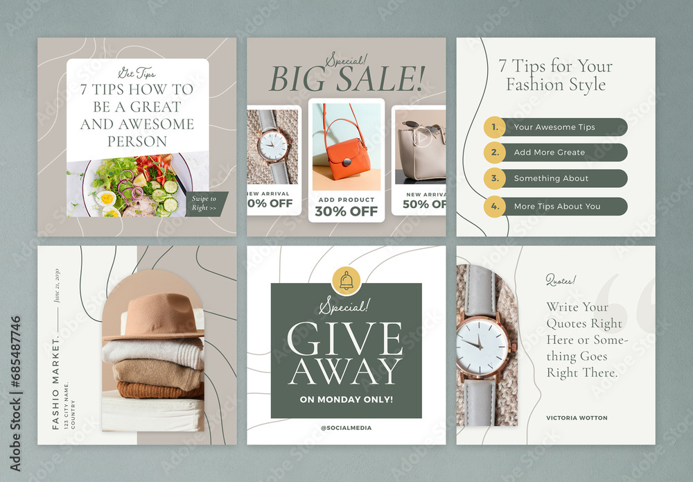 Instagram Post Layout Template Set Stock Template | Adobe Stock