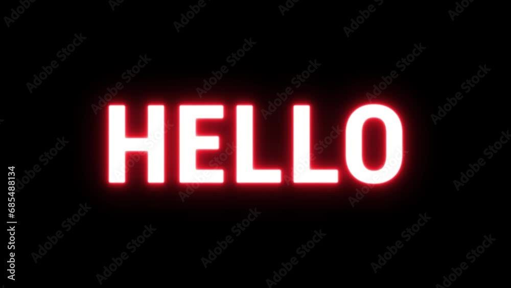 Animated hello with cinematic pop up text effect in red neon color and ...
