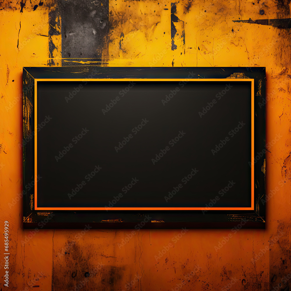 orange border frame on black background blank template mockup ...