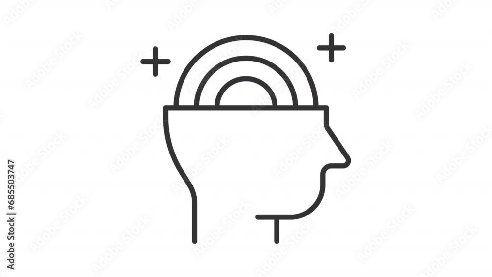 Creativity line animation. Head and rainbow animated icon. Innovative ...