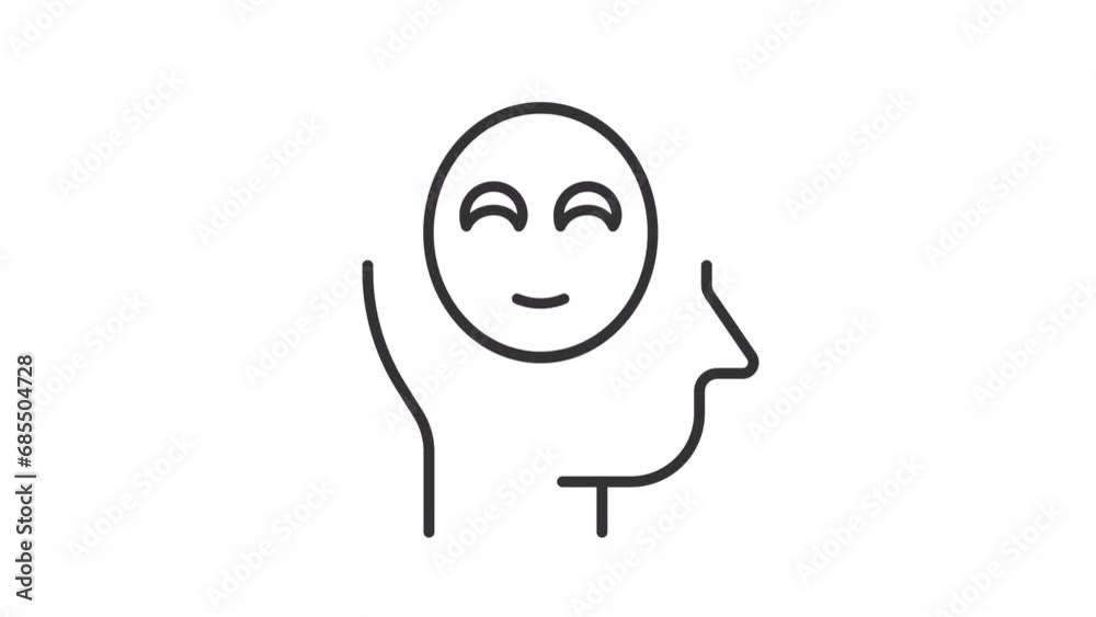 Optimism line animation. Head and smiling emoji animated icon. Positive ...
