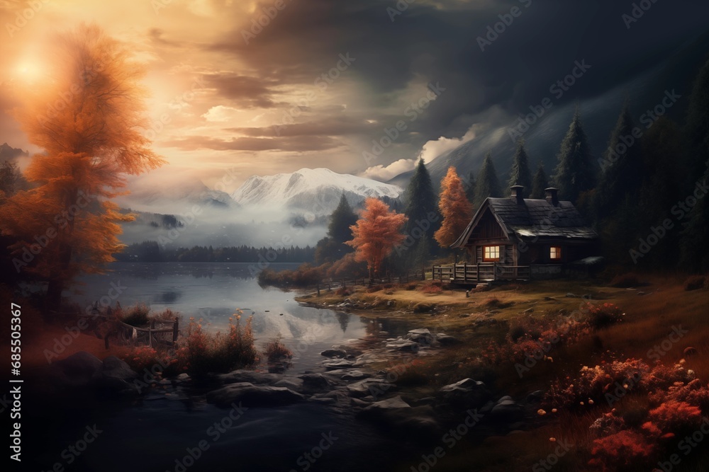 cozy landscape realistic illustration Stock Illustration | Adobe Stock