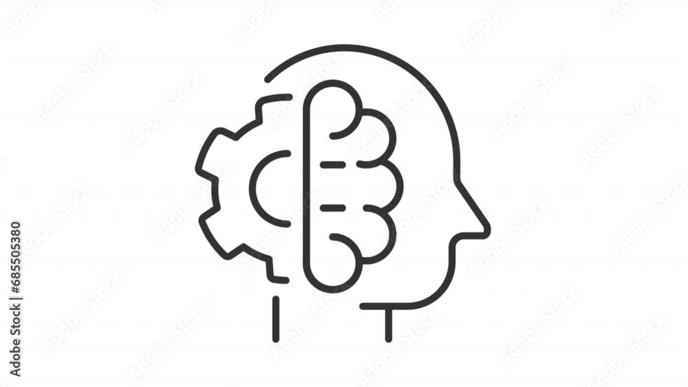 Critical thinking line animation. Brain and cogwheel animated icon ...