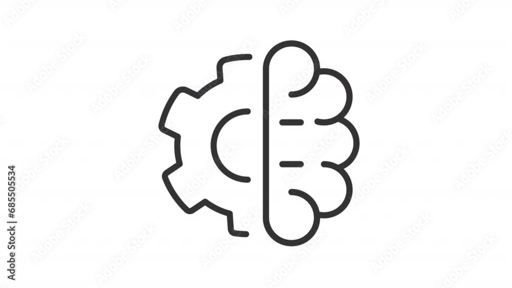 Thinking process line animation. Brain and cogwheel animated icon ...