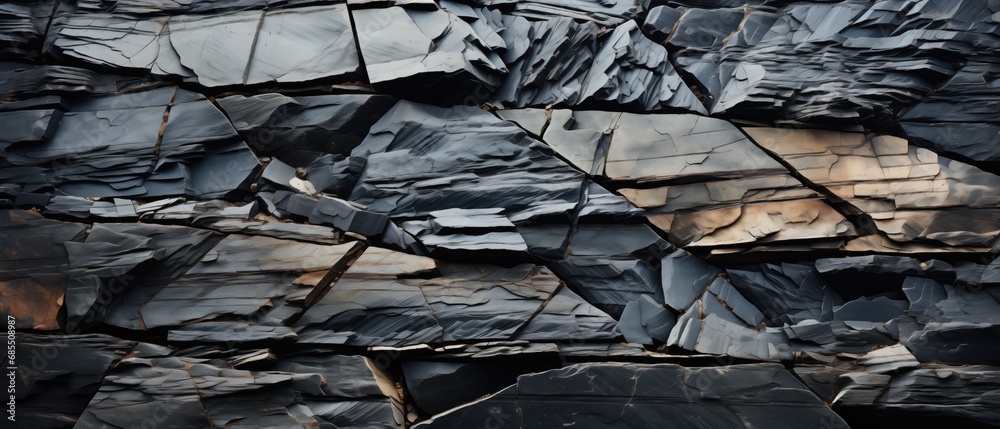 Shale rock background. Its fine layers, formed from compacted mud and ...