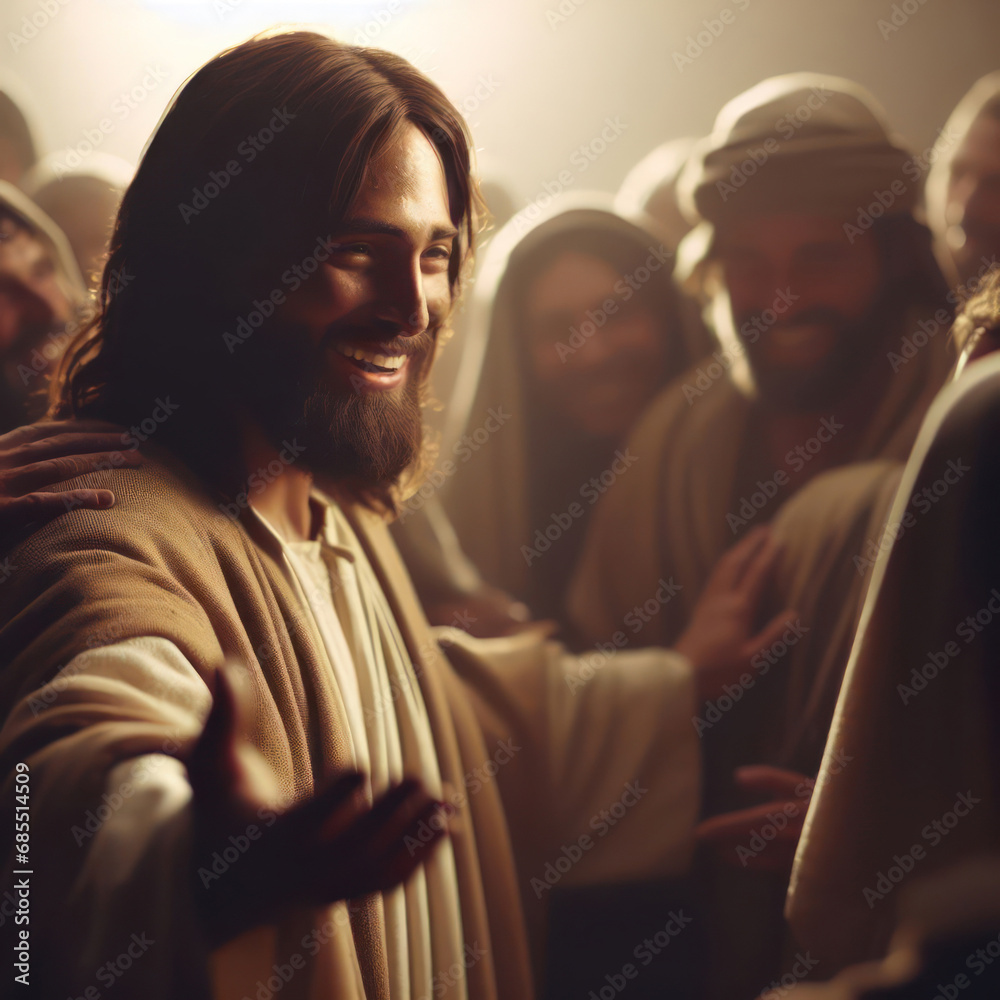 jesus christ spreading love and wisdom amongst the common people Stock ...