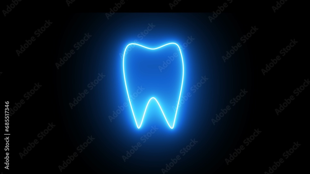 Teeth neon contour blue magenta bright black background icon symbol ...