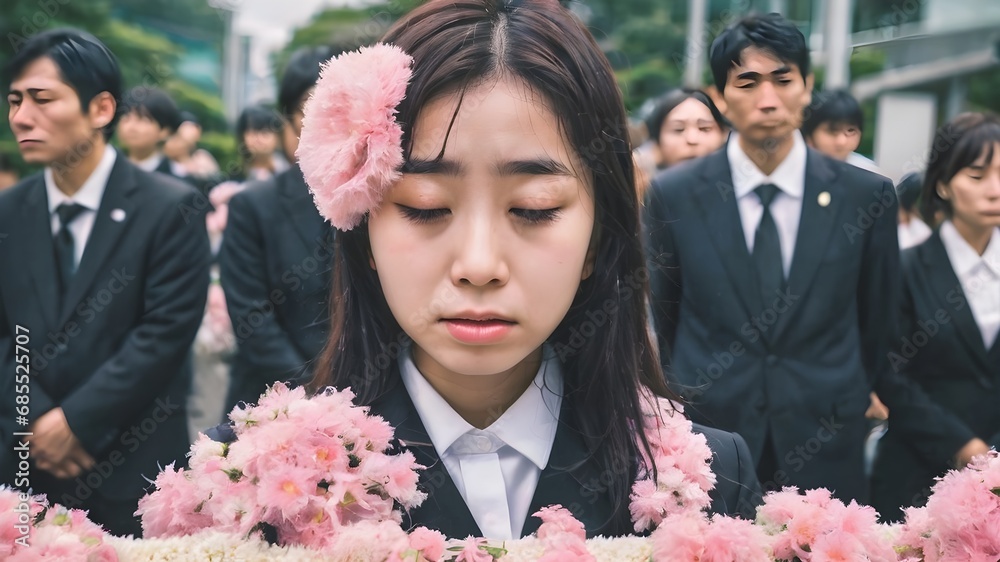 Sad Asian Woman In Funeral Ceremony Background Stock Photo | Adobe Stock