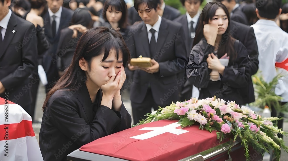 Sad Asian Woman In Funeral Ceremony Background Stock Photo | Adobe Stock