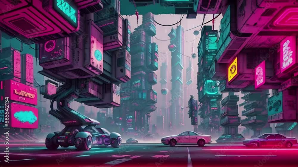 Cyberpunk cityscape in neon style. Cyberpunk metropolis with futuristic ...